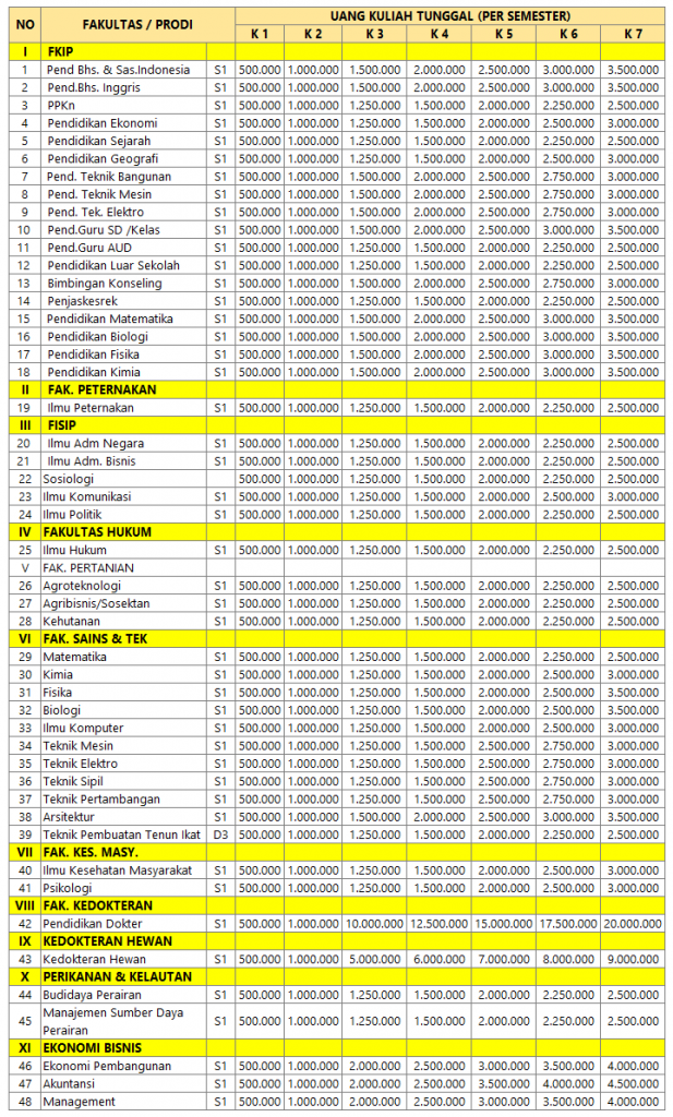 Biaya Kuliah, UKT dan IPI Universitas Nusa Cendana - Undana Kupang 2024